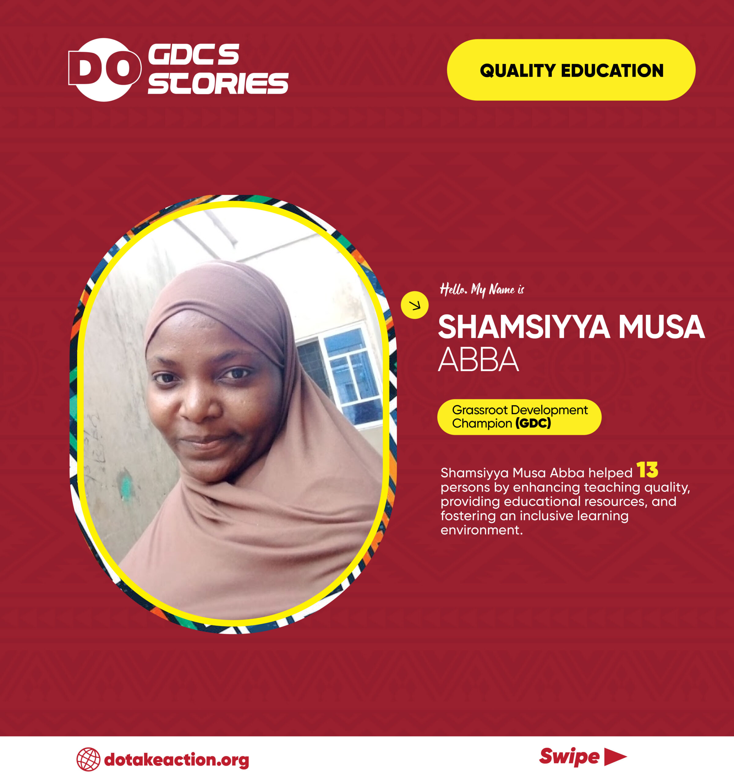 Shamsiyya Musa Abba enhanced teaching quality for 13 individuals by providing educational ...